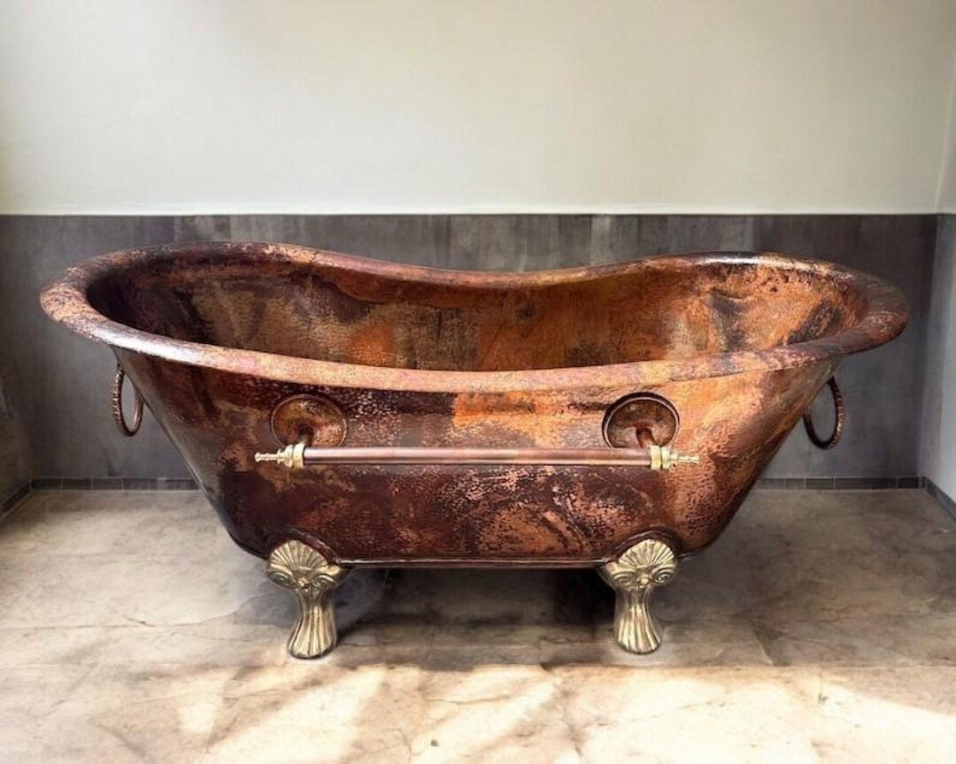 Handmade Copper Clawfoot Bathtub: Rustic Patina Finish, Soaking Tub - Etsy