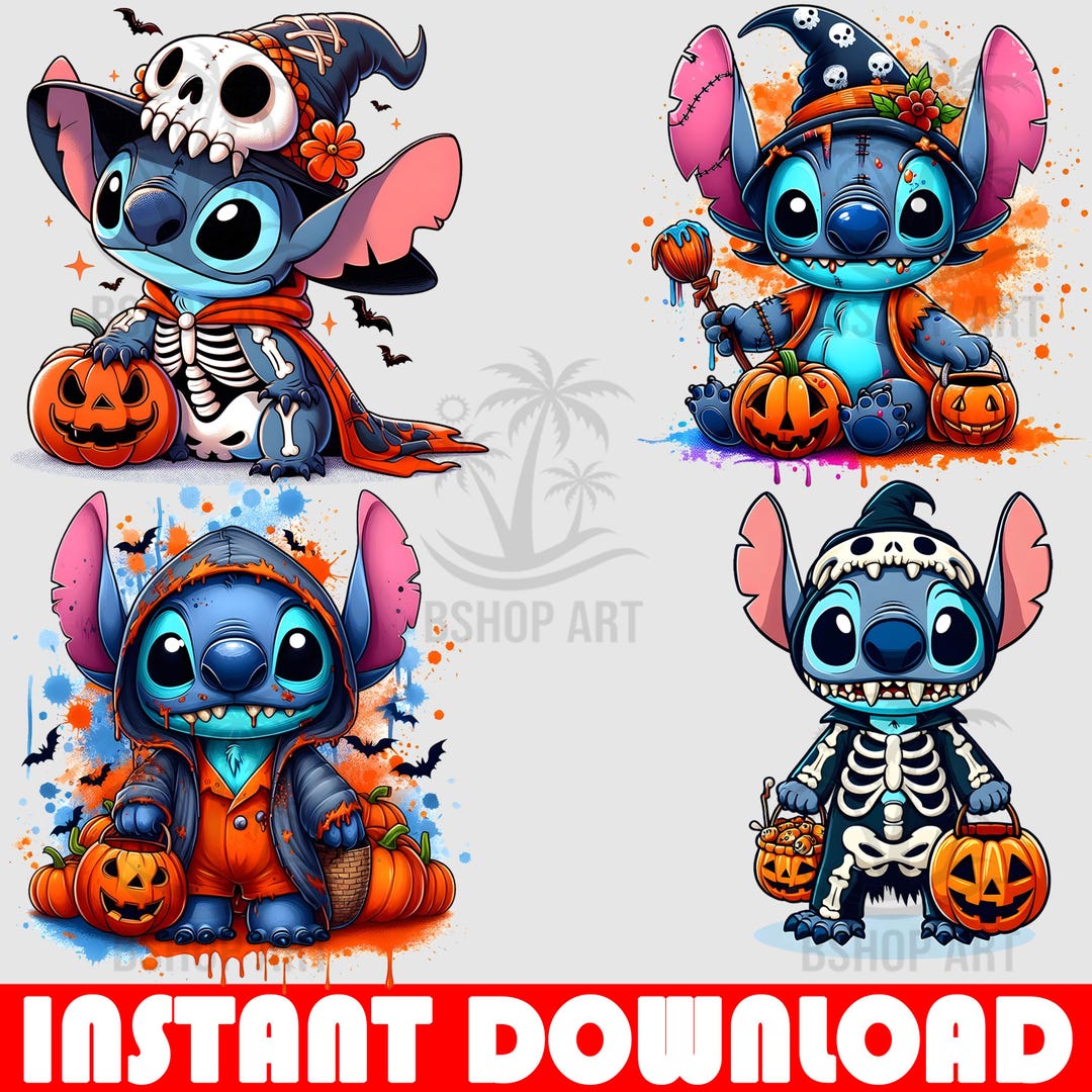 5 PNG Stitch Halloween Digital Design PNG File for Sublimation Instant ...