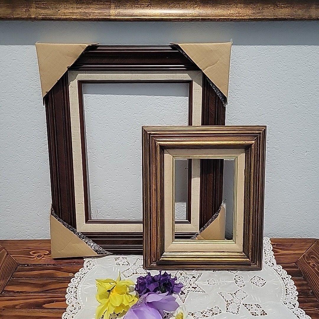 Vintage MCM Wood Art Frames With Linen Liner, Gallery Wall Set - Etsy