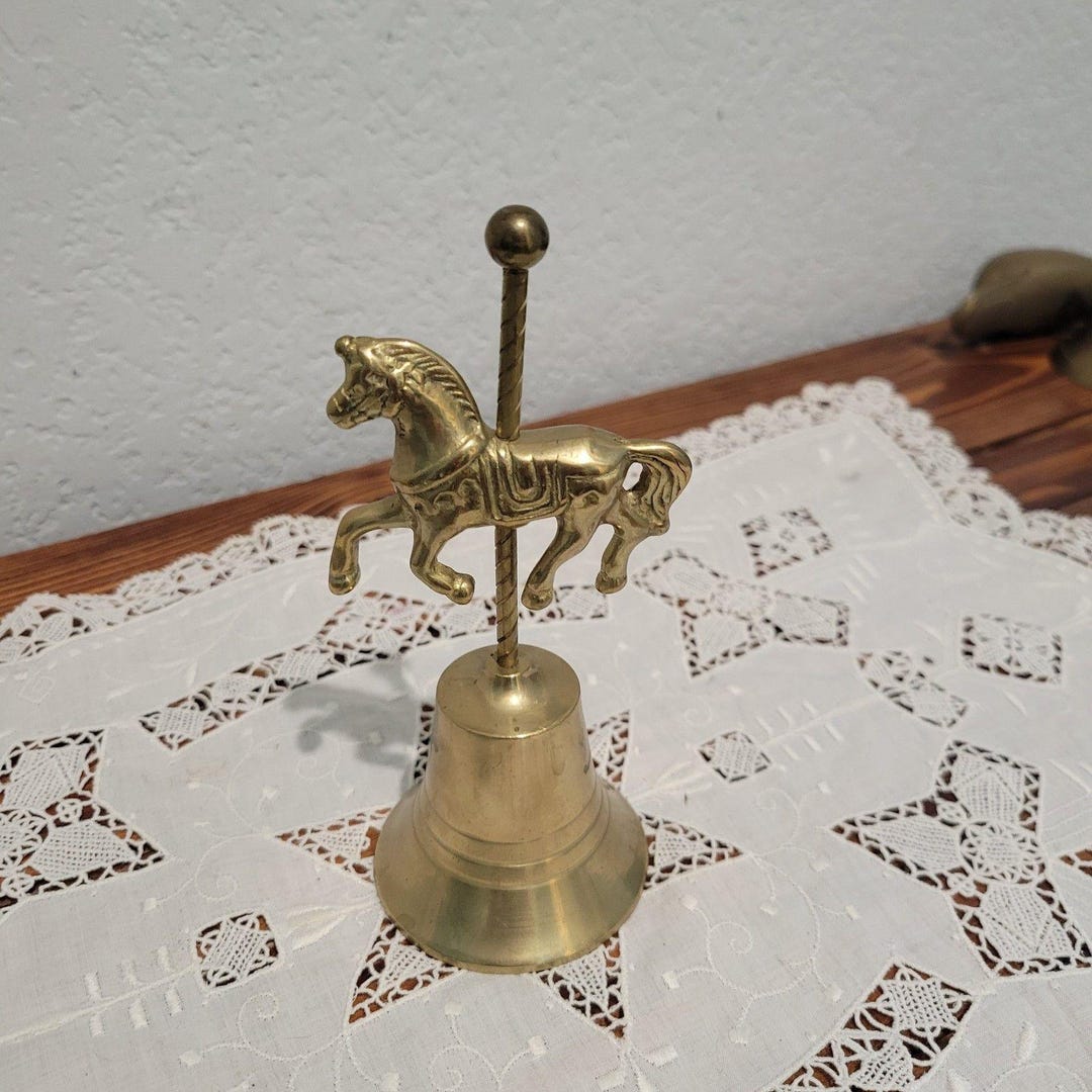 Vintage Carousel Brass Bell, Unicorn Horse- 5.75 Tall Charming Cottage ...