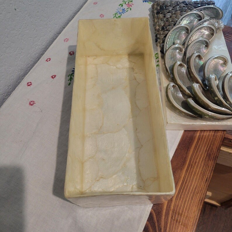Vintage Capiz Shell Box Abalone Shell and Pearl Decoration Large 10.75 ...