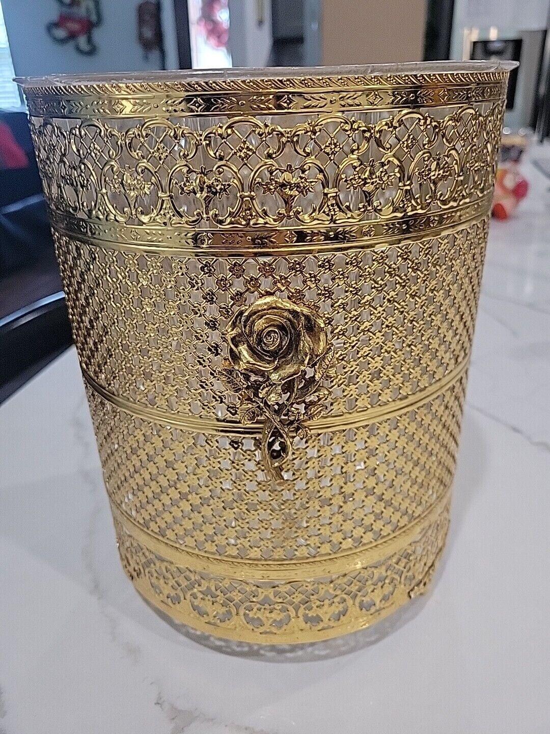 Vintage Hollywood Regency Filigree Footed Trash Can Gold Tone W/ Liner ...