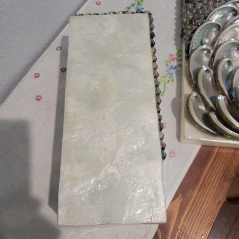 Vintage Capiz Shell Box Abalone Shell and Pearl Decoration Large 10.75 ...