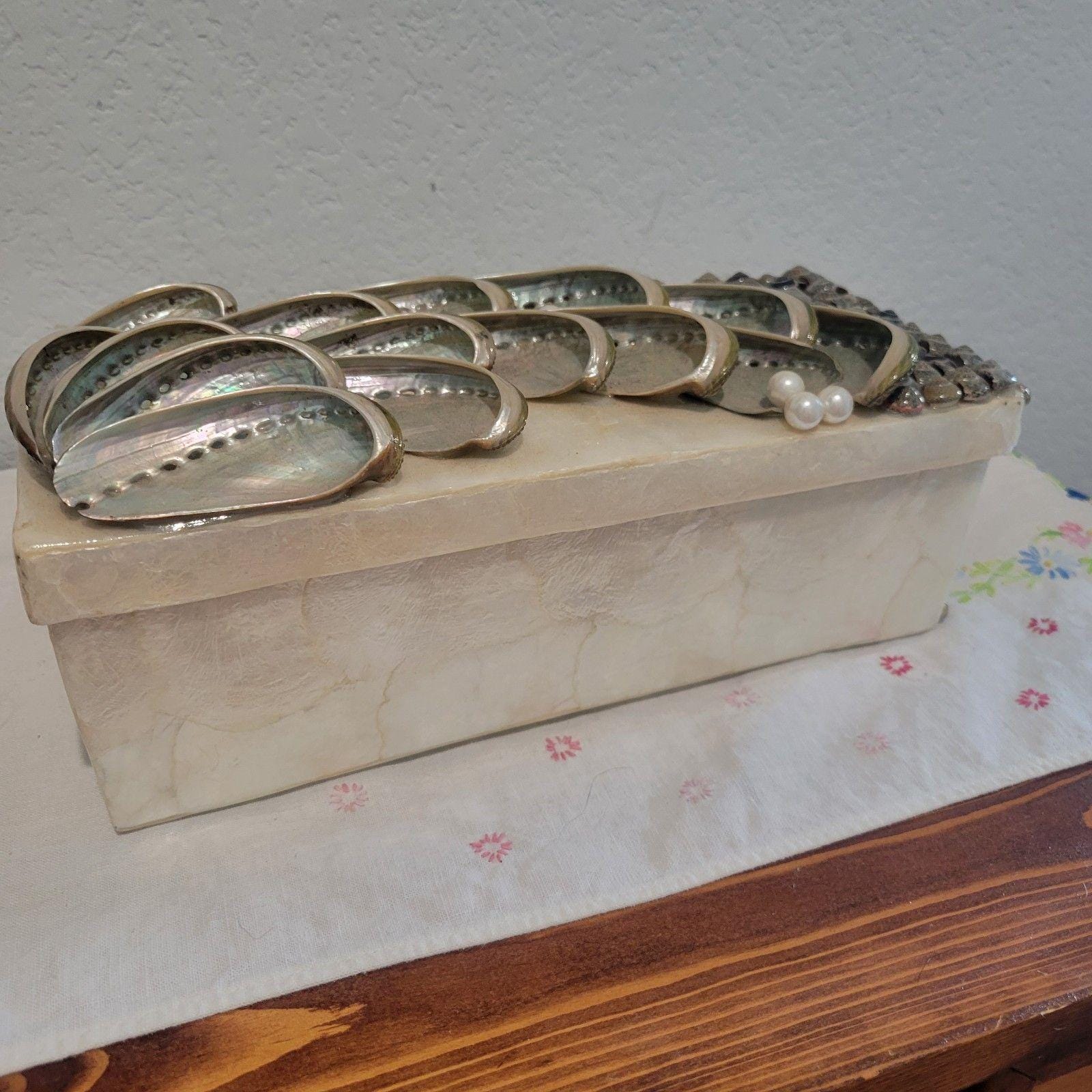 Vintage Capiz Shell Box Abalone Shell and Pearl Decoration Large 10.75 ...