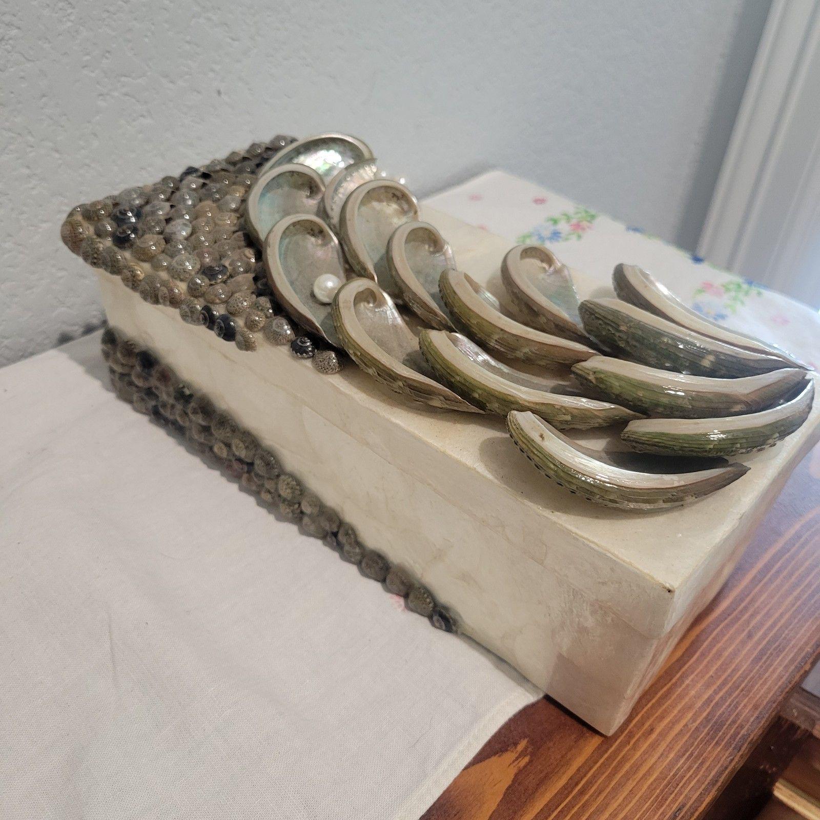 Vintage Capiz Shell Box Abalone Shell and Pearl Decoration Large 10.75 ...