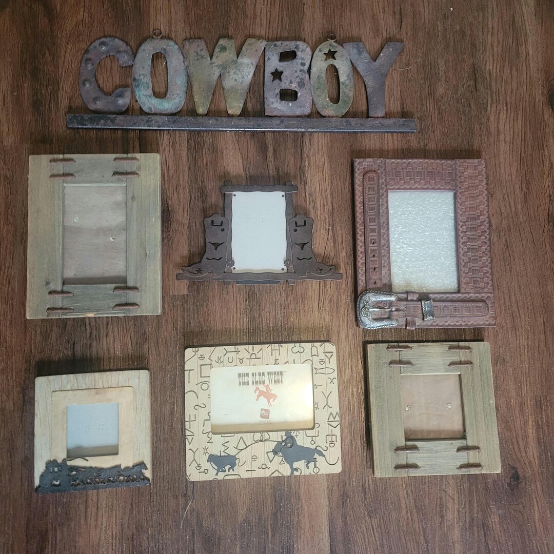 Vintage Lot of 7 Gallery Wall of Western Frames and Cowboy Rustic Wall ...