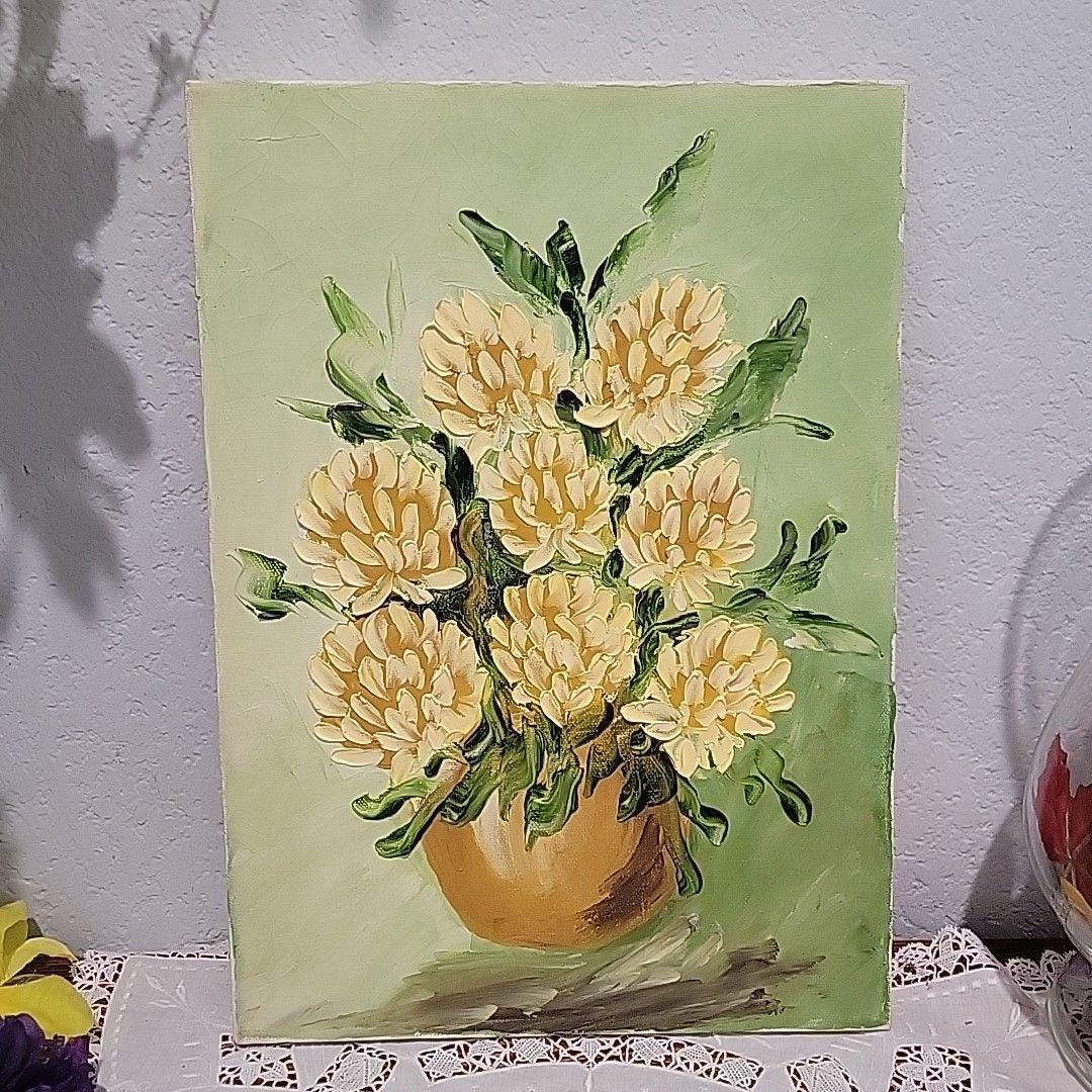 Original Oil Impasto Painting Still Life Flowers in Vintage Ceramic ...