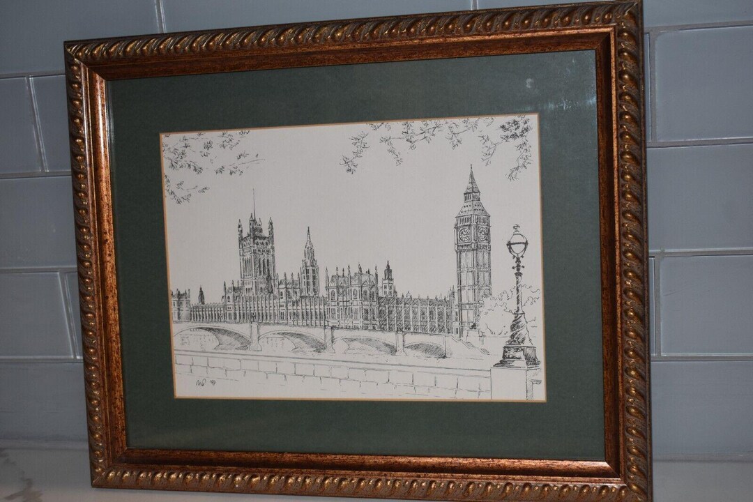 Pair of Architectural Drawing Prints With Mat & Frames Martin Ash '97 ...