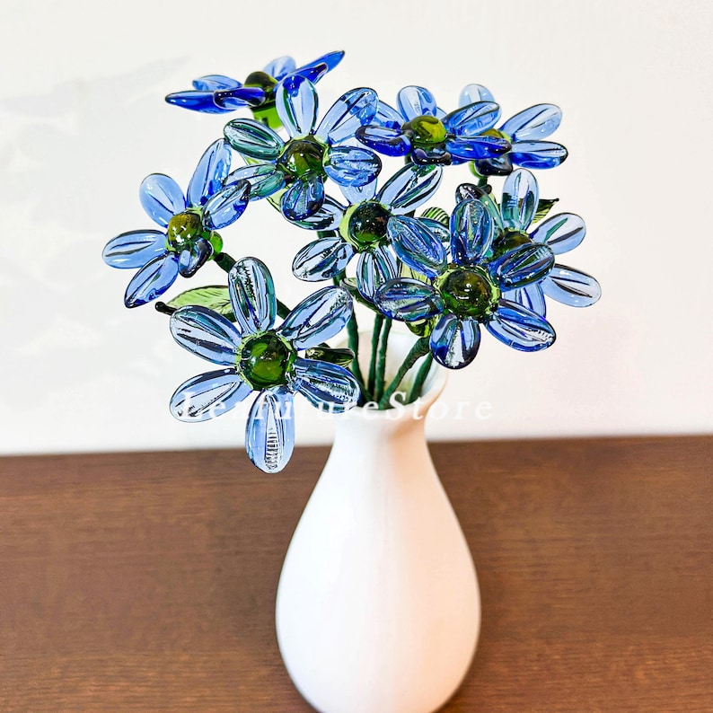 Forget Me Not Glass Flower, Handmade Glass Flower Leaf, Blue Glass ...