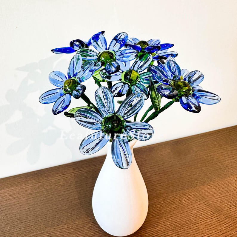 Forget Me Not Glass Flower, Handmade Glass Flower Leaf, Blue Glass ...