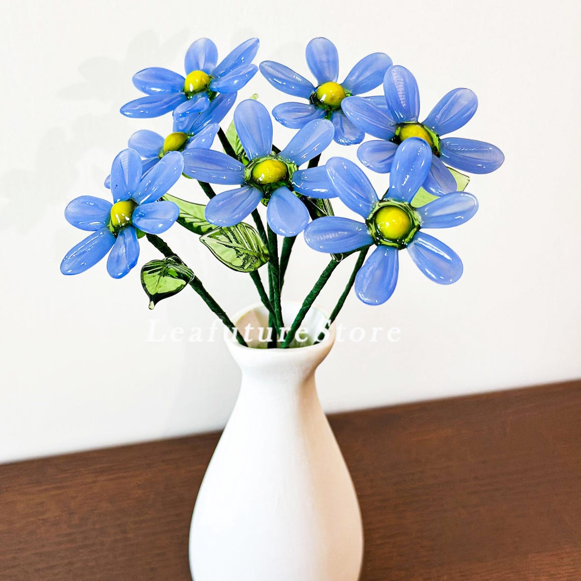 Forget Me Not Glass Flower, Handmade Glass Flower Leaf, Blue Glass ...