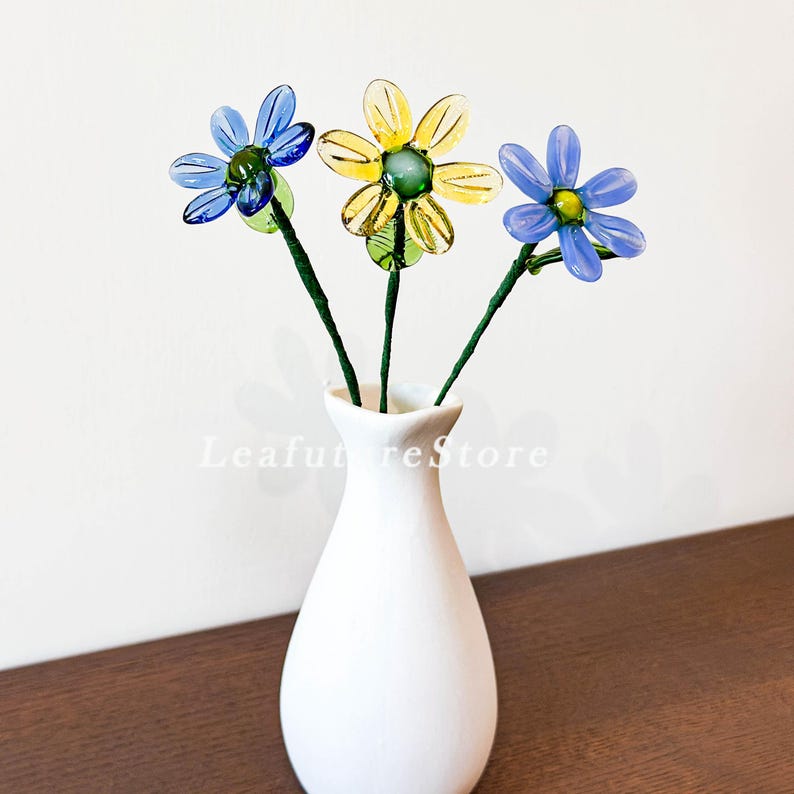Forget Me Not Glass Flower, Handmade Glass Flower Leaf, Blue Glass ...