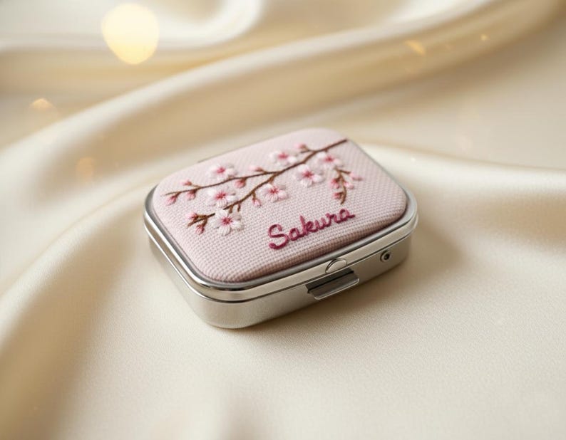 Hand Embroidered Pill Box, Mini Mushroom Jewelry Box, Custom Name Gift ...