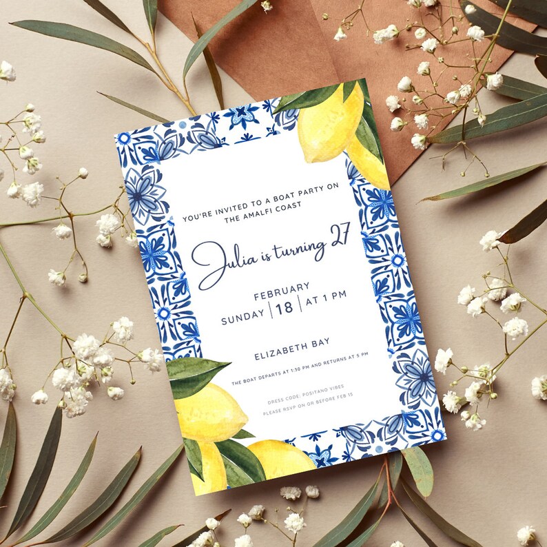Amalfi Coast Party Invitation Template BONUS, Positano Theme Party ...