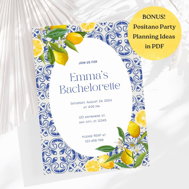 Amalfi Coast Bachelorette Invitation Template, Positano Theme Party ...