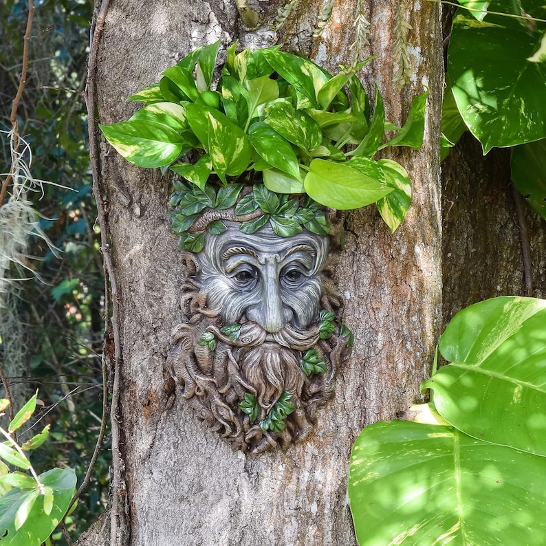 Whimsical Tree Face Sculpture Old Man Tree Hanging Flower Planter-yard ...
