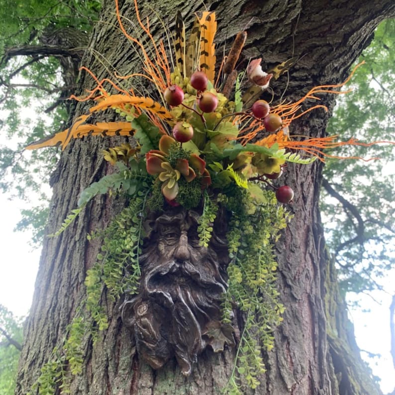Whimsical Tree Face Sculpture Old Man Tree Hanging Flower Planter-yard ...