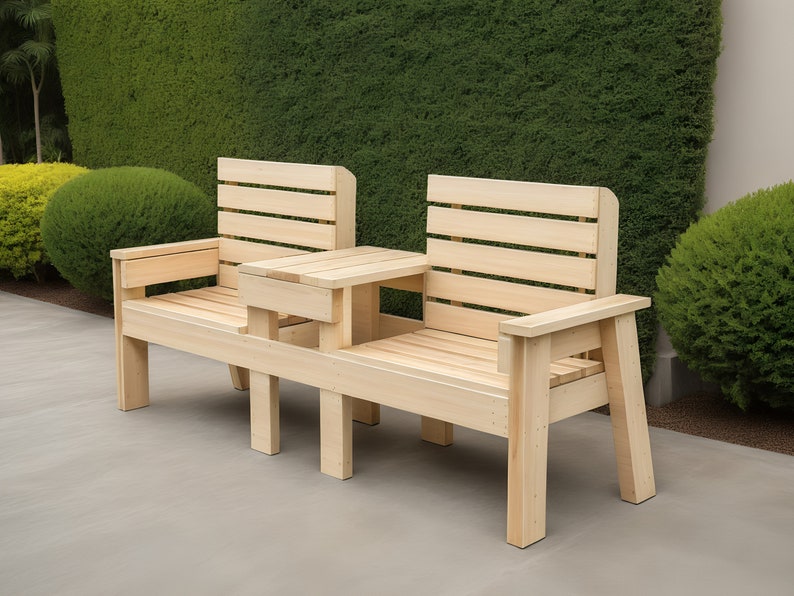 Double Chair Bench With Middle Table DIY Build Plan (PDF), Woodworking ...