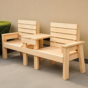 Double Chair Bench With Middle Table DIY Build Plan (PDF), Woodworking ...