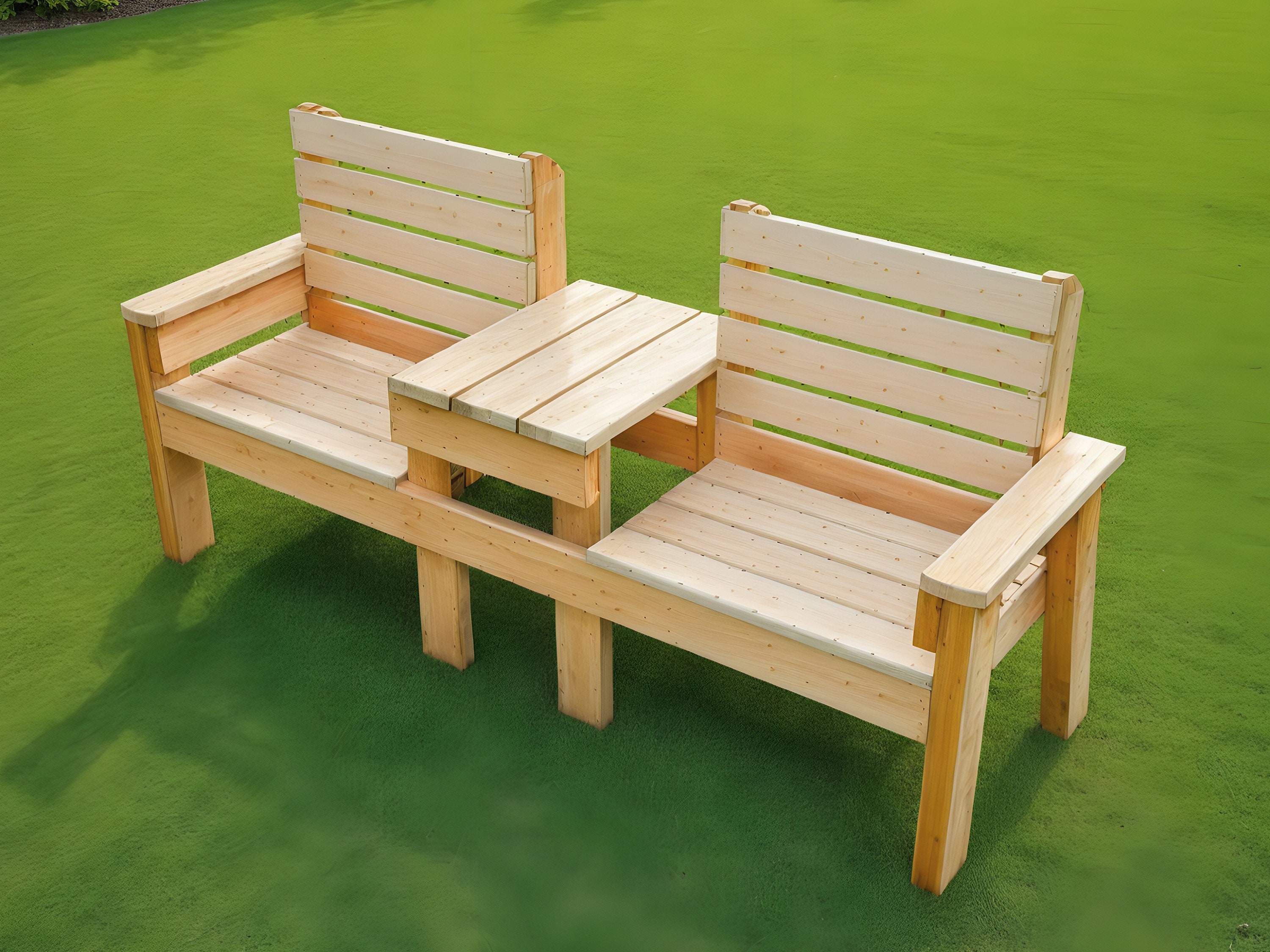 Double Chair Bench With Middle Table Plan, Outdoor Bench DIY, Garden ...