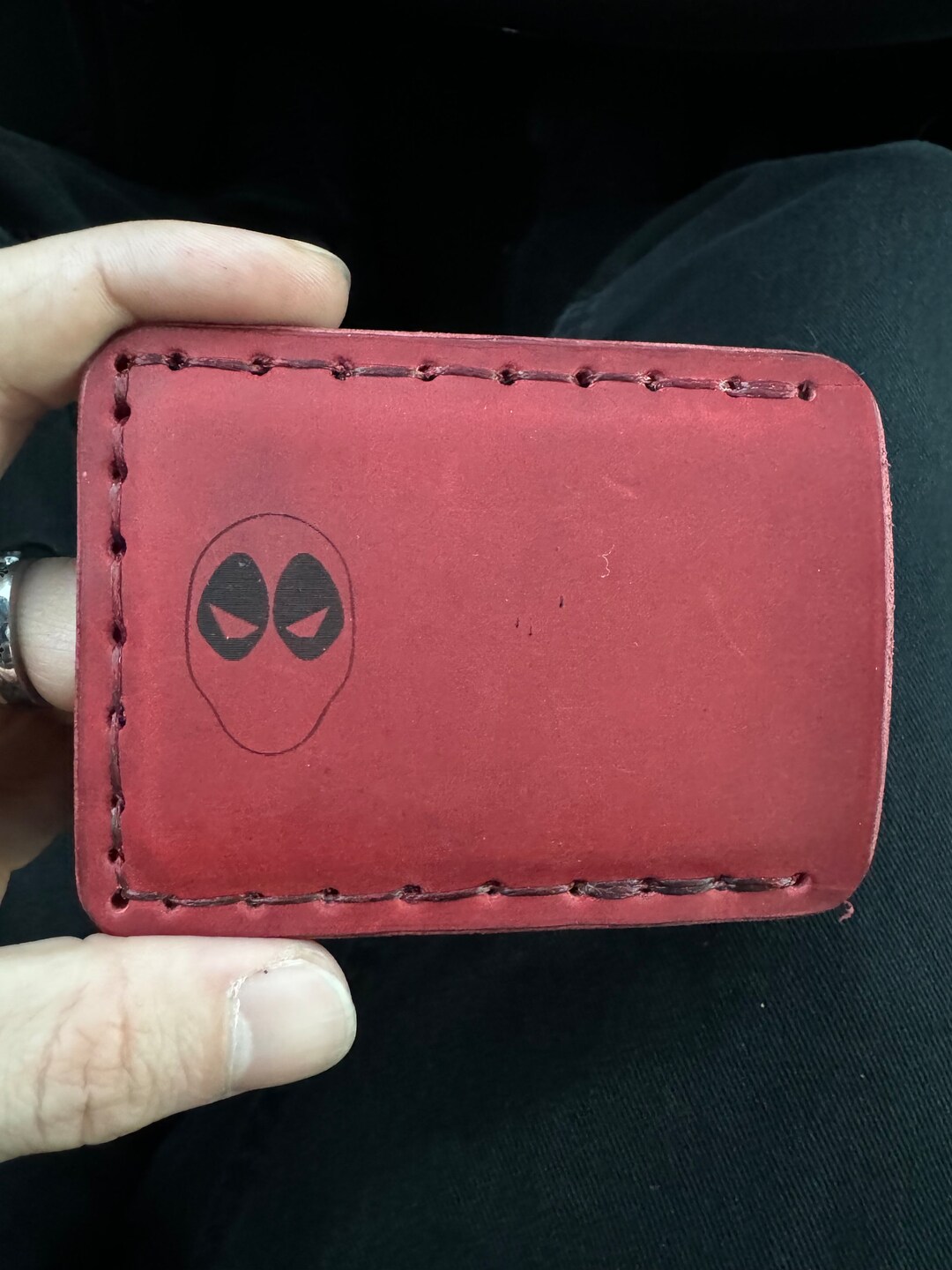 Handmade, Hand Sewn Leather Wallet Card Holder Featuring Deadpool on ...