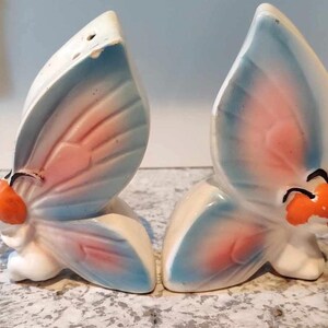 Vintage Ceramic Anthropomorphic Fairy Butterfly Salt and Pepper Shakers ...