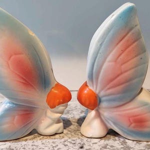Vintage Ceramic Anthropomorphic Fairy Butterfly Salt and Pepper Shakers ...