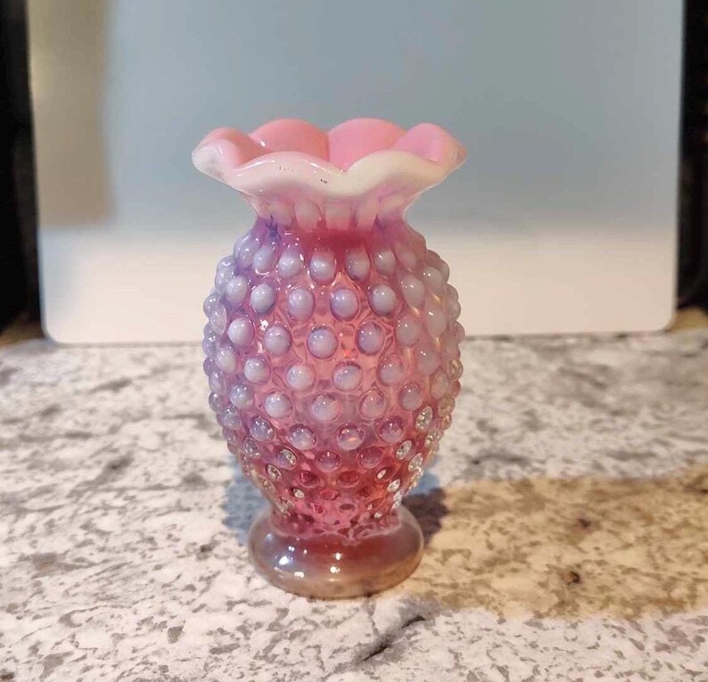 Vintage Fenton Cranberry Opalescent Glass Hobnail Triangle Vase - Etsy