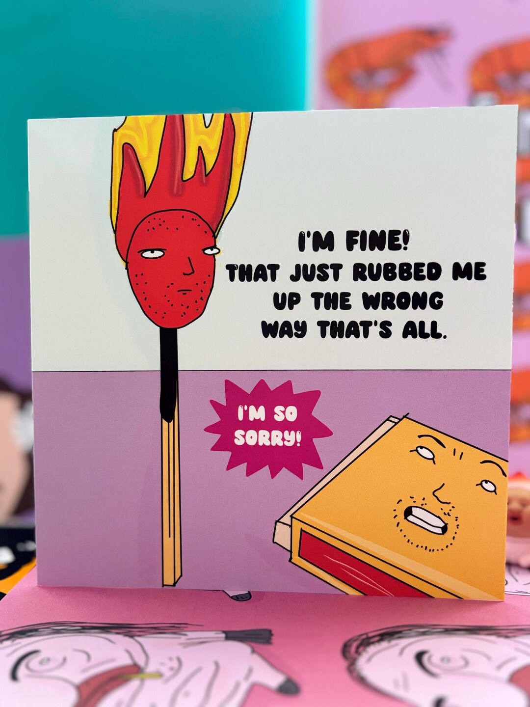 Funny Sorry Card: Cartoon Matchbox Design With Free Sticker - Etsy Canada