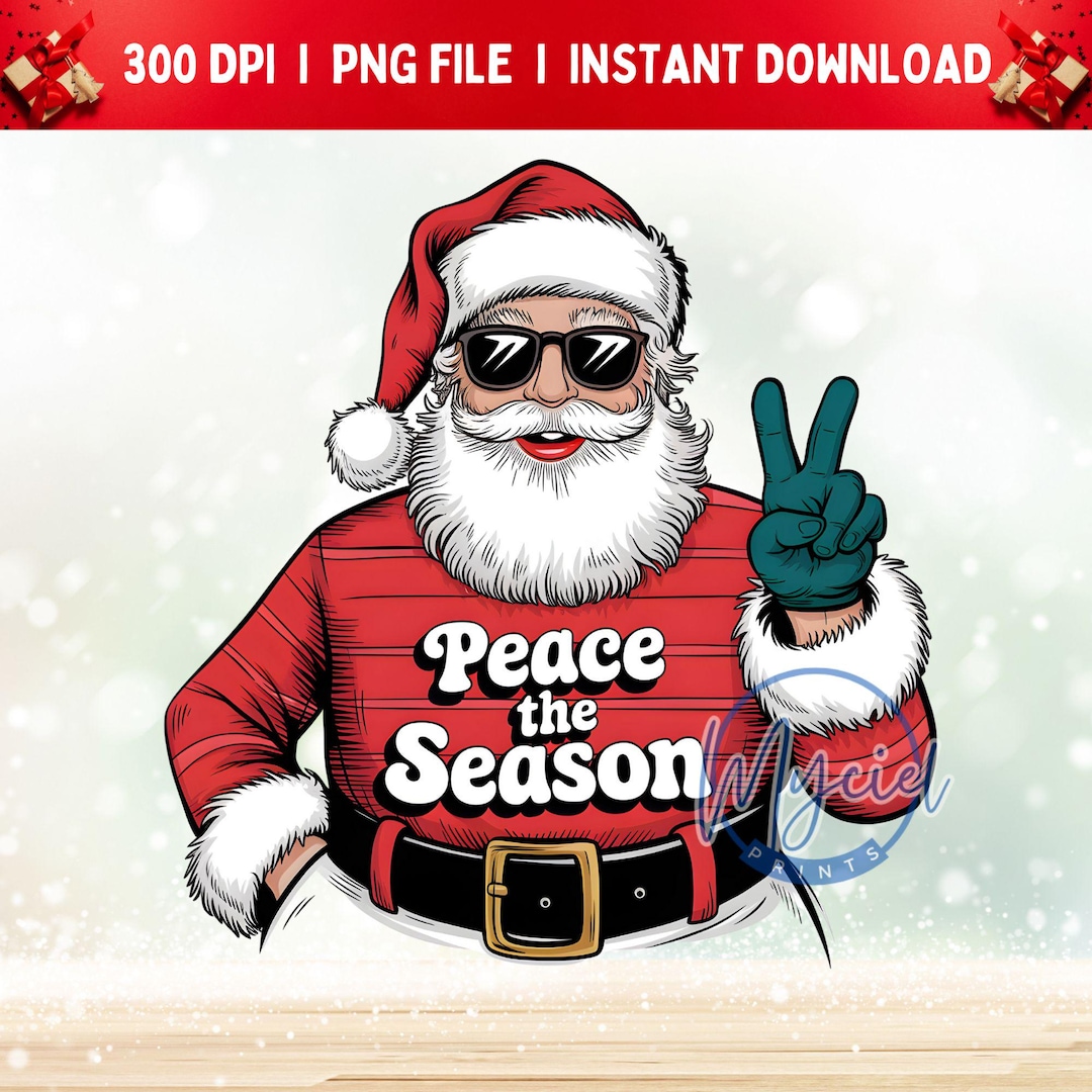 Retro Santa Peace Sign PNG, Cool Santa With Sunglasses, Christmas PNG ...