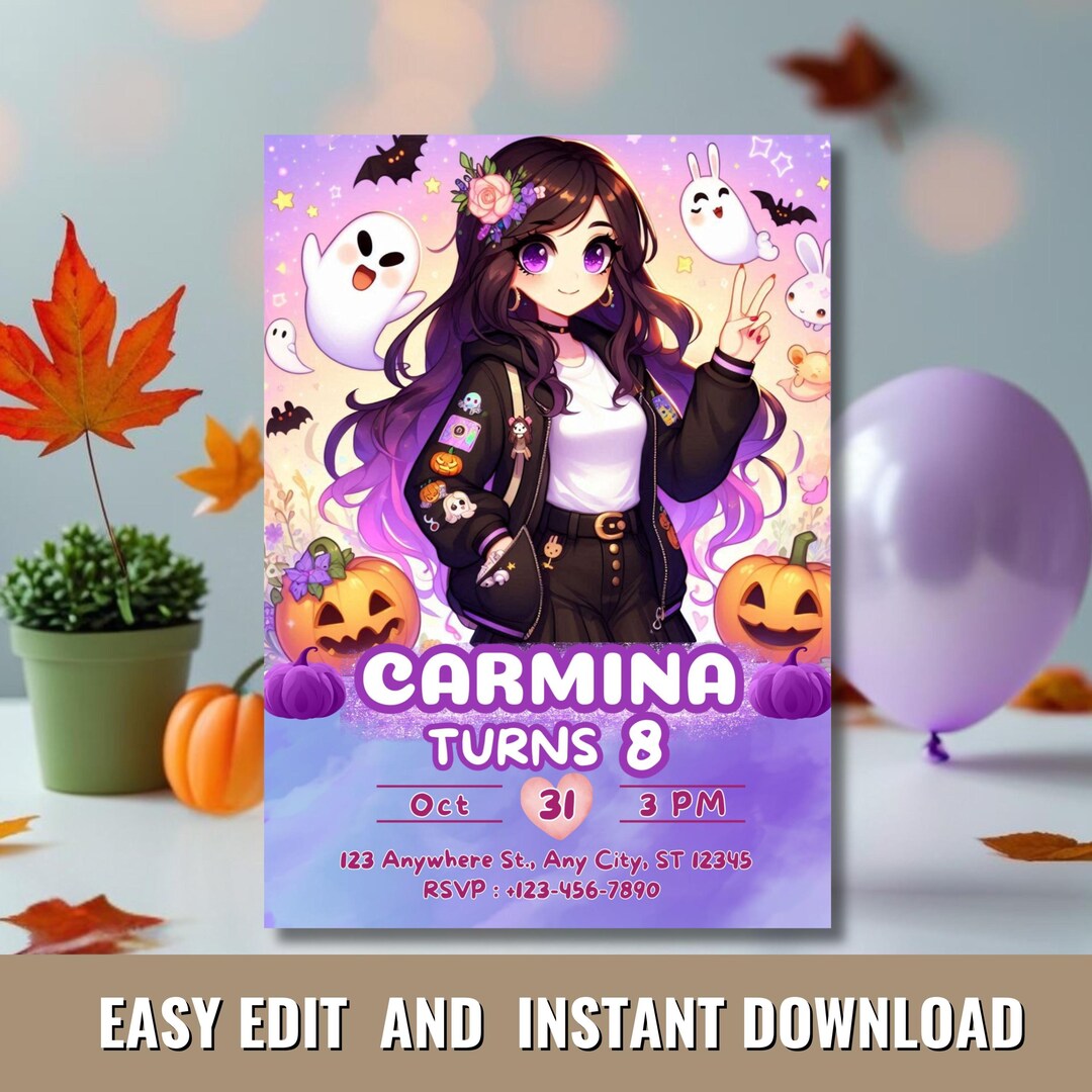 Halloween Aphmau Birthday Invitation, Girl Birthday Party Invite, Gamer ...