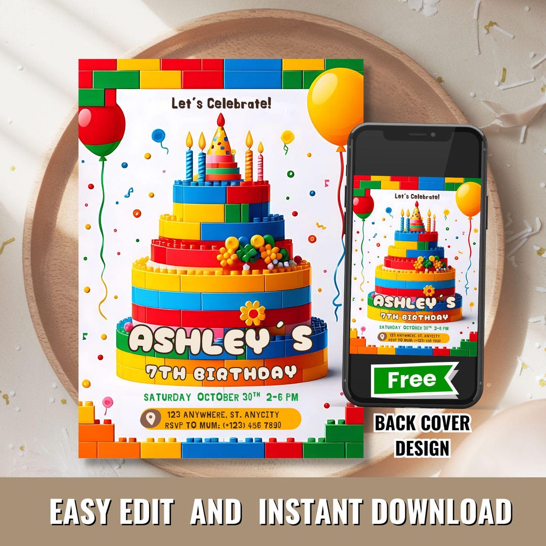 Building Blocks Birthday Invitation, Editable Block Party Invite ...