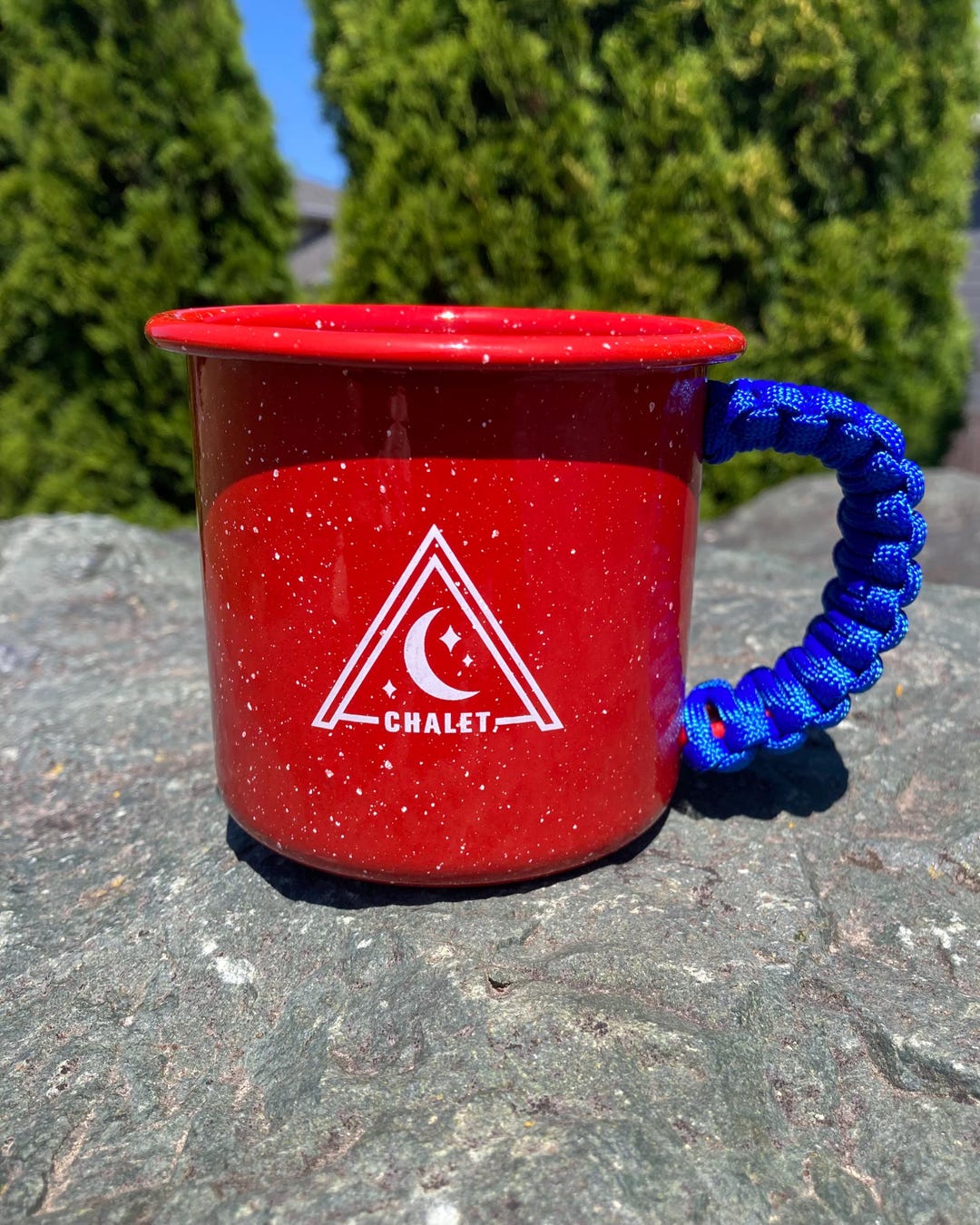 Red White Chalet Camping Cup Durable Outdoor Mug Paracord Gift for Mom Hand Made Macrame Woven ...