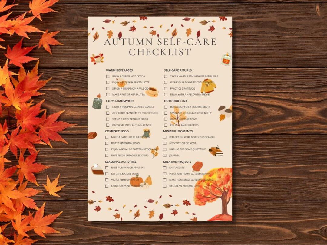 Autumn Self-care Checklist, Self Care Journal, Self-care Workbook, Self ...