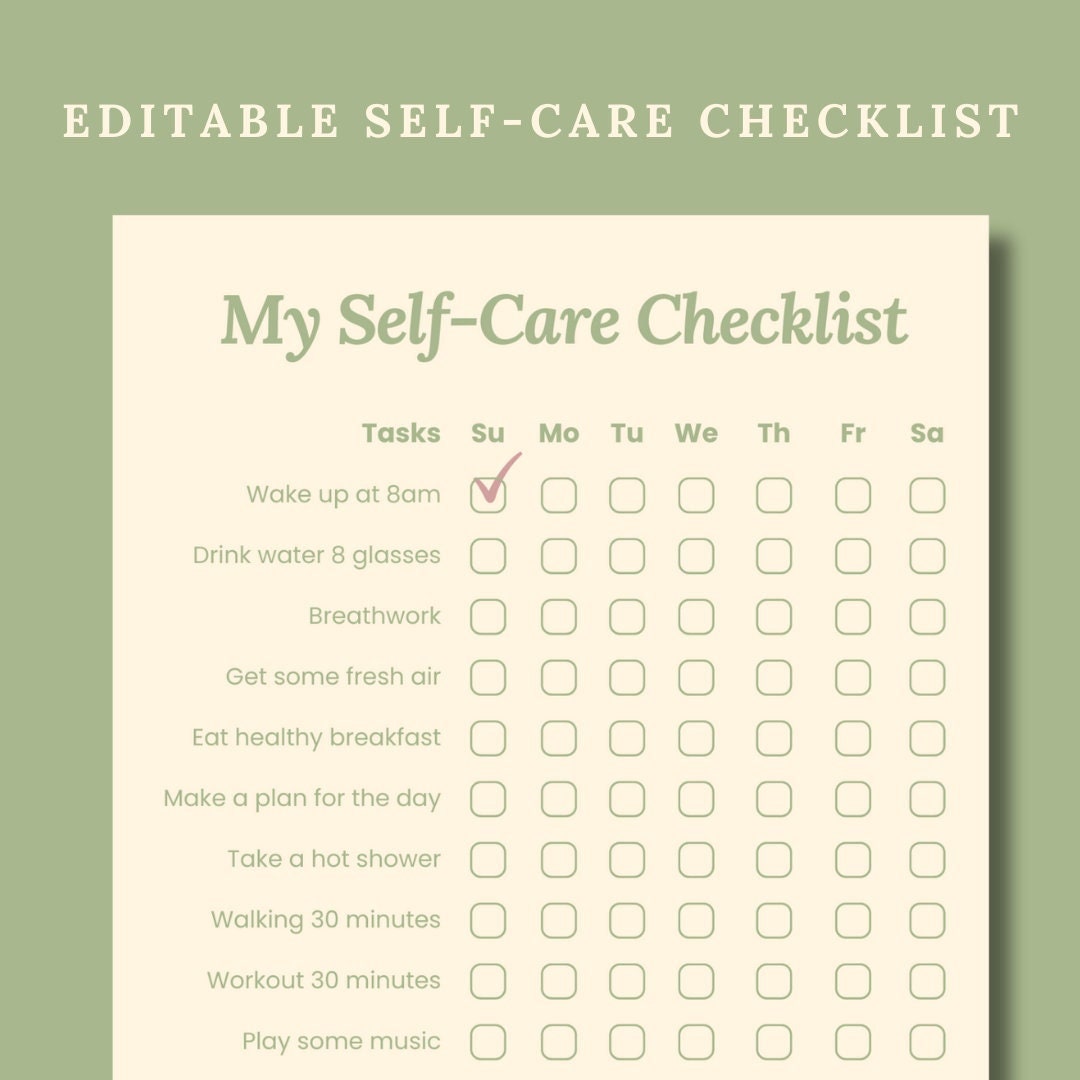 Editable Self-care Checklist Template Mental Health Planner Canva ...
