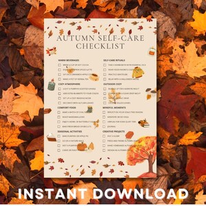 Autumn Self-care Checklist, Self Care Journal, Self-care Workbook, Self ...
