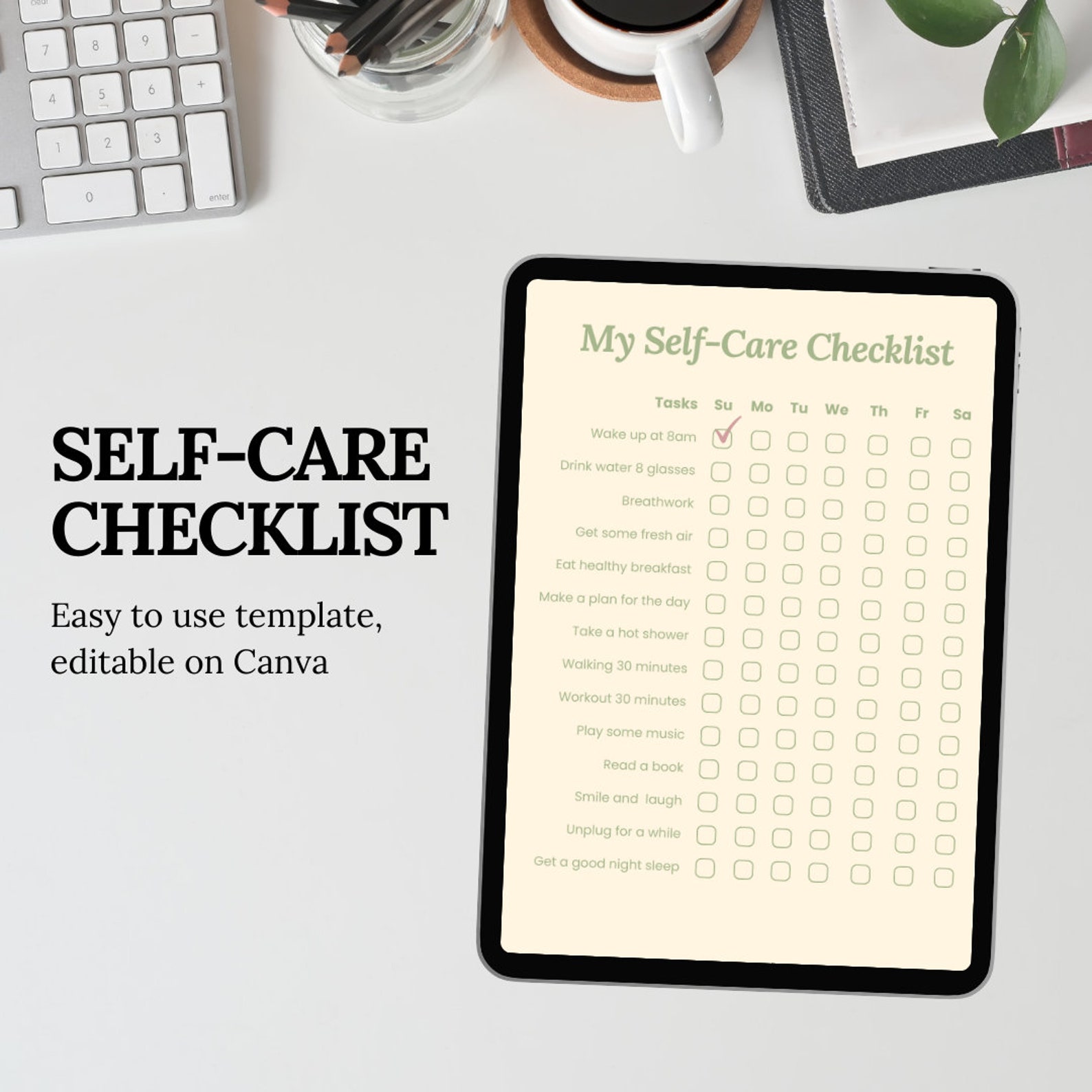 Editable Self-care Checklist Template Mental Health Planner Canva ...