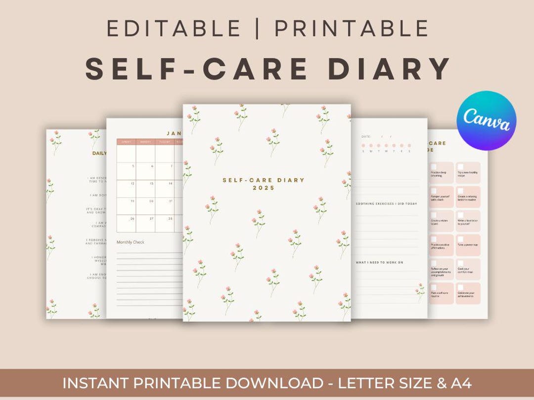 Self-care Planner Canva Template Self-care Diary Self-love Journal ...