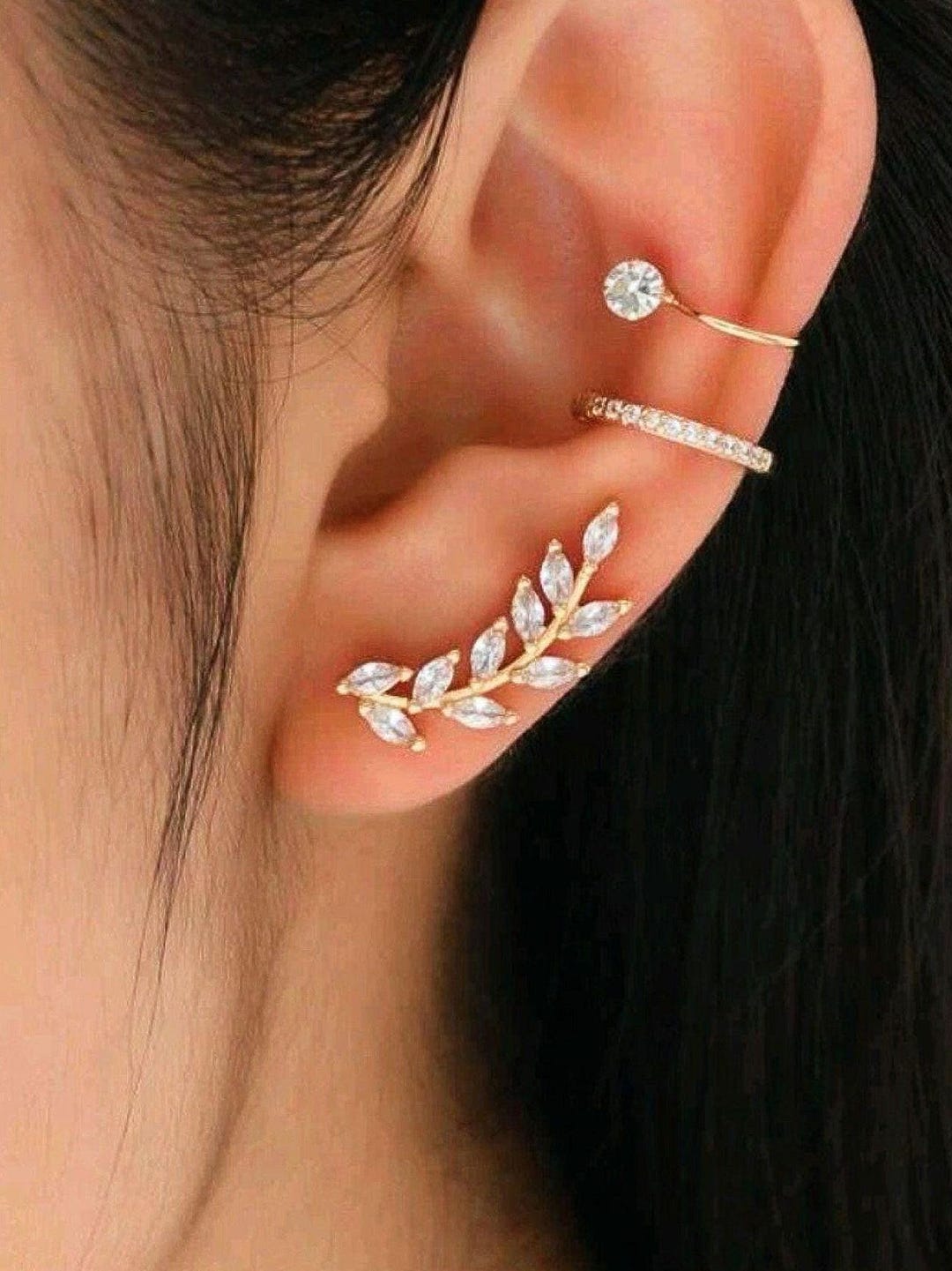 Gold Ear Cuff, Ear Climber Earrings, Ear Crawlers, Ear Cuff No ...