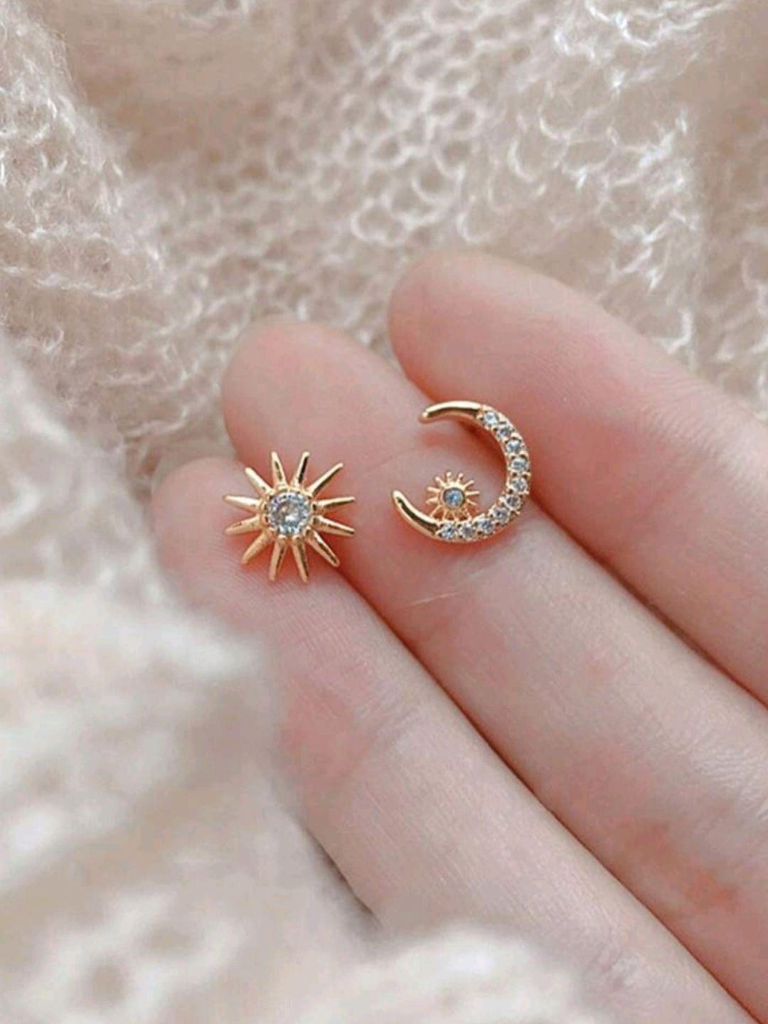 Sun and Moon Earrings, Sun and Moon Jewelry, Half Moon Earrings ...