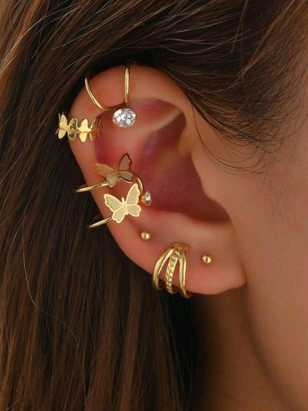 Butterfly Ear Cuff, Gold Ear Wrap, Ear Cuffs No Piercing, Flat Back Earrings, Double Piercing ...