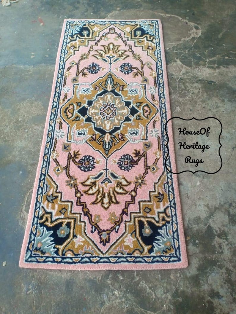 Pink Floral Wool Rug – Hand Tufted Vintage Medallion Traditional Area ...