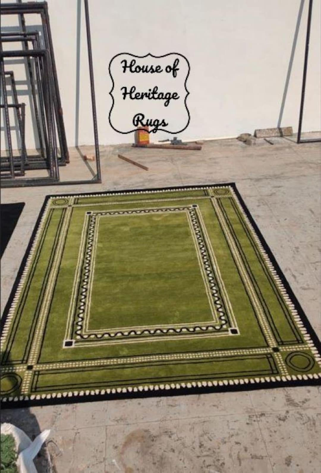 Hand Tufted Green Black Geometric Wool Rug, Modern Area Rug Living Room ...