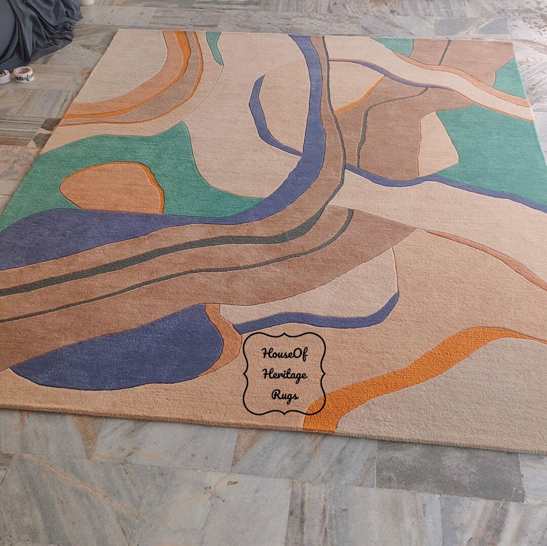 Hand Tufted Nature Flow Multicolor Abstract Wool Rug, Geometric ...