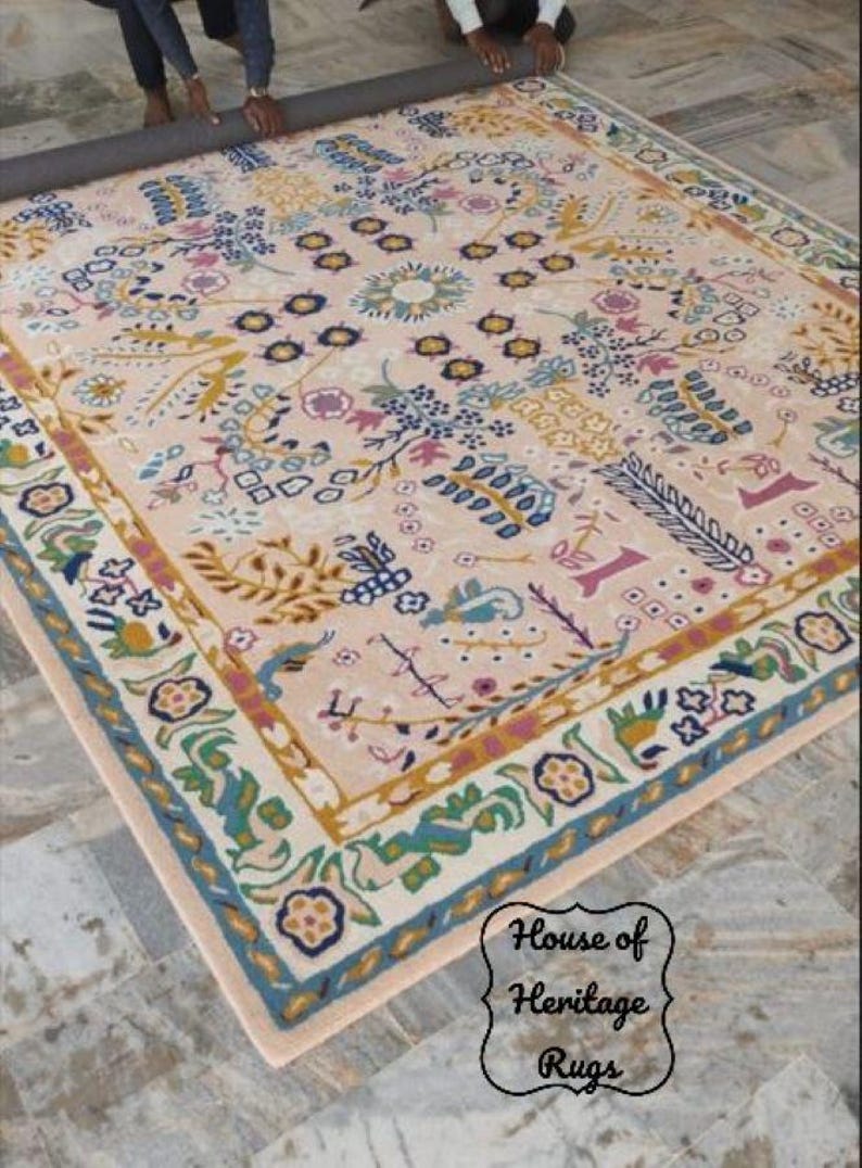 Hand Tufted Persian Pink Wool Rug, Multicolor Floral Persian Rug for ...