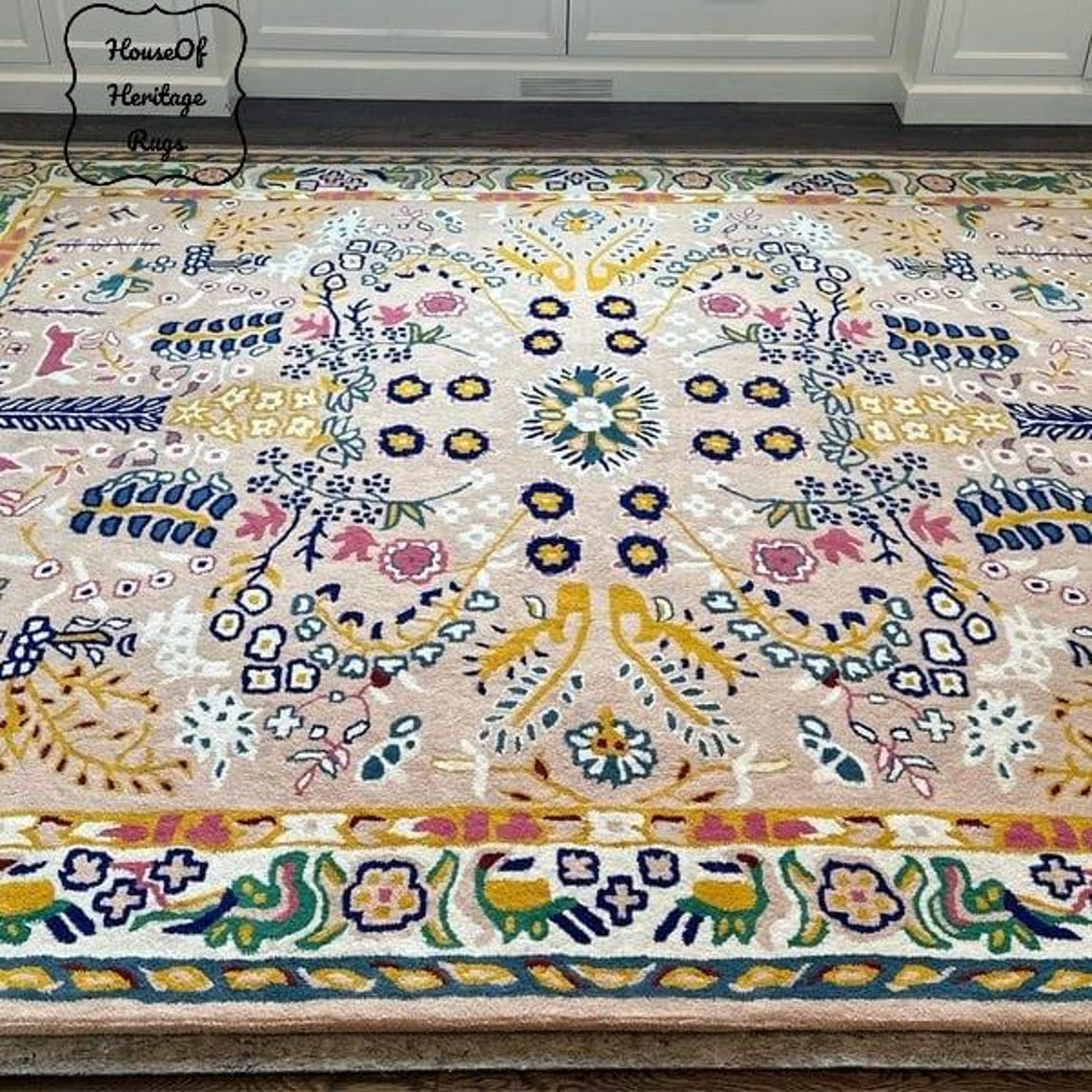 Hand Tufted Persian Pink Wool Rug, Multicolor Floral Persian Rug for ...