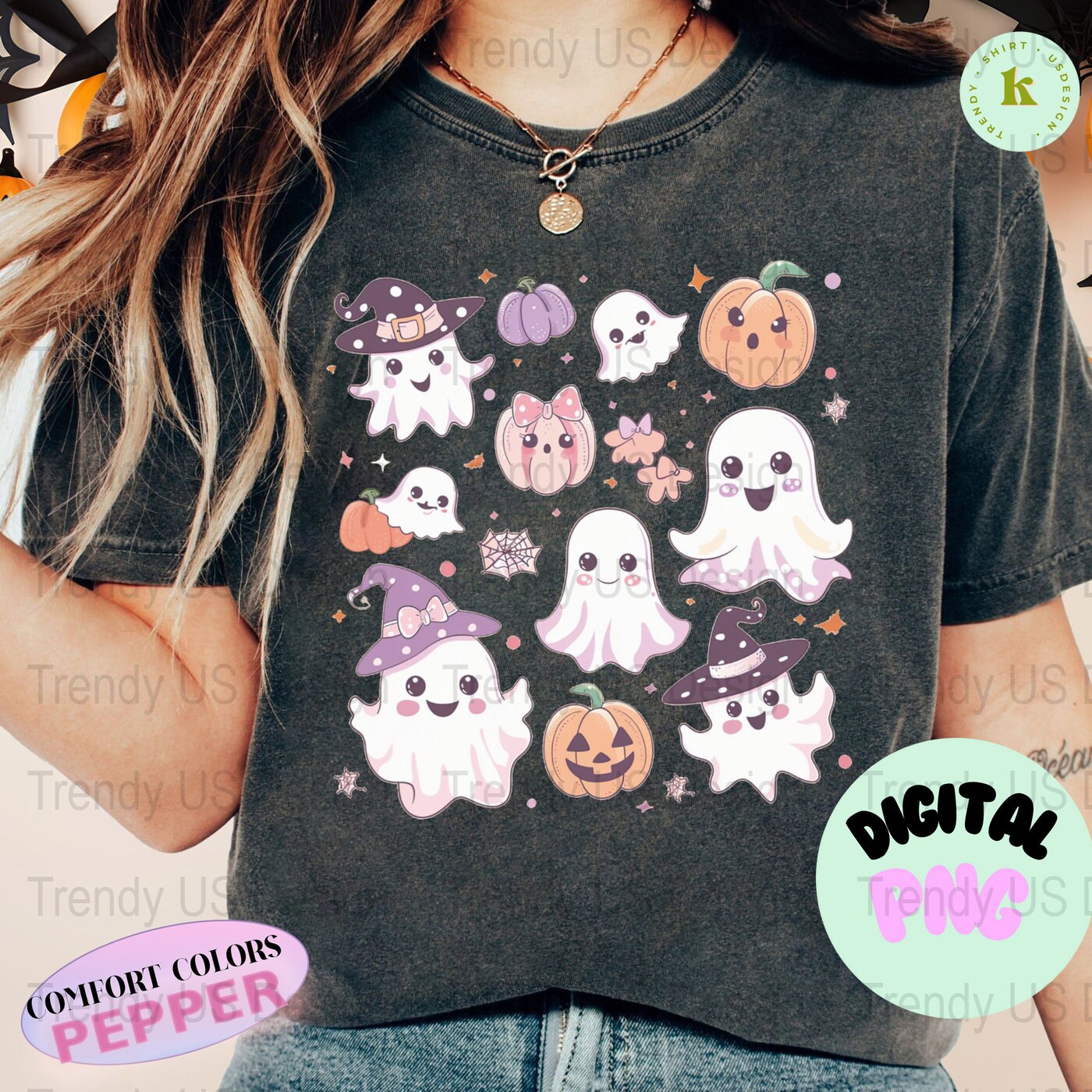 Cute Kawaii Halloween Ghosts Clipart Bundle, Digital Download, Pastel ...