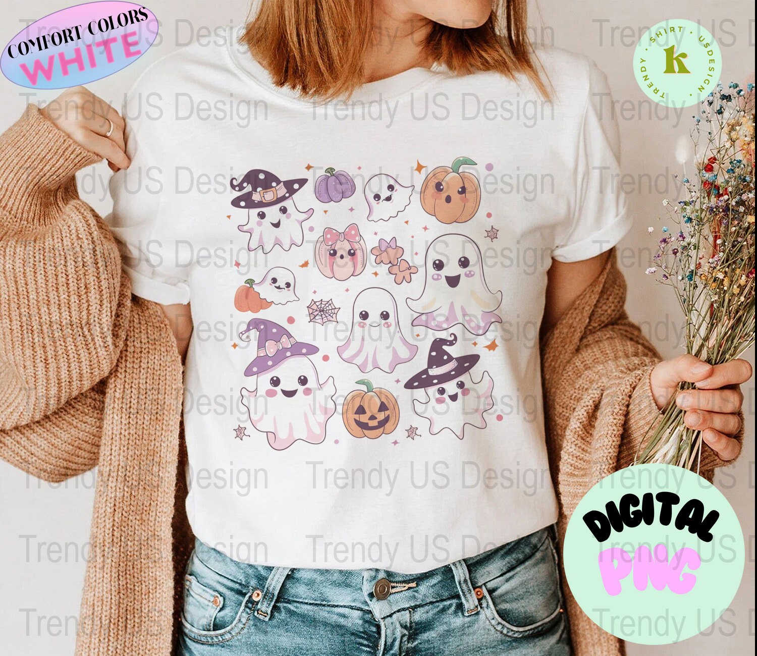 Cute Kawaii Halloween Ghosts Clipart Bundle, Digital Download, Pastel ...