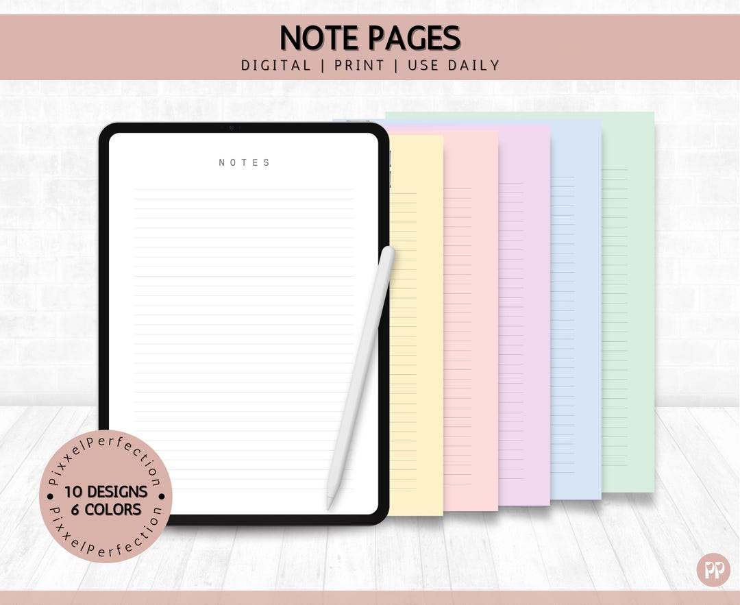 60 Note Pages in A4 | Digital Note Pages in 10 Designs | Note Pages in ...