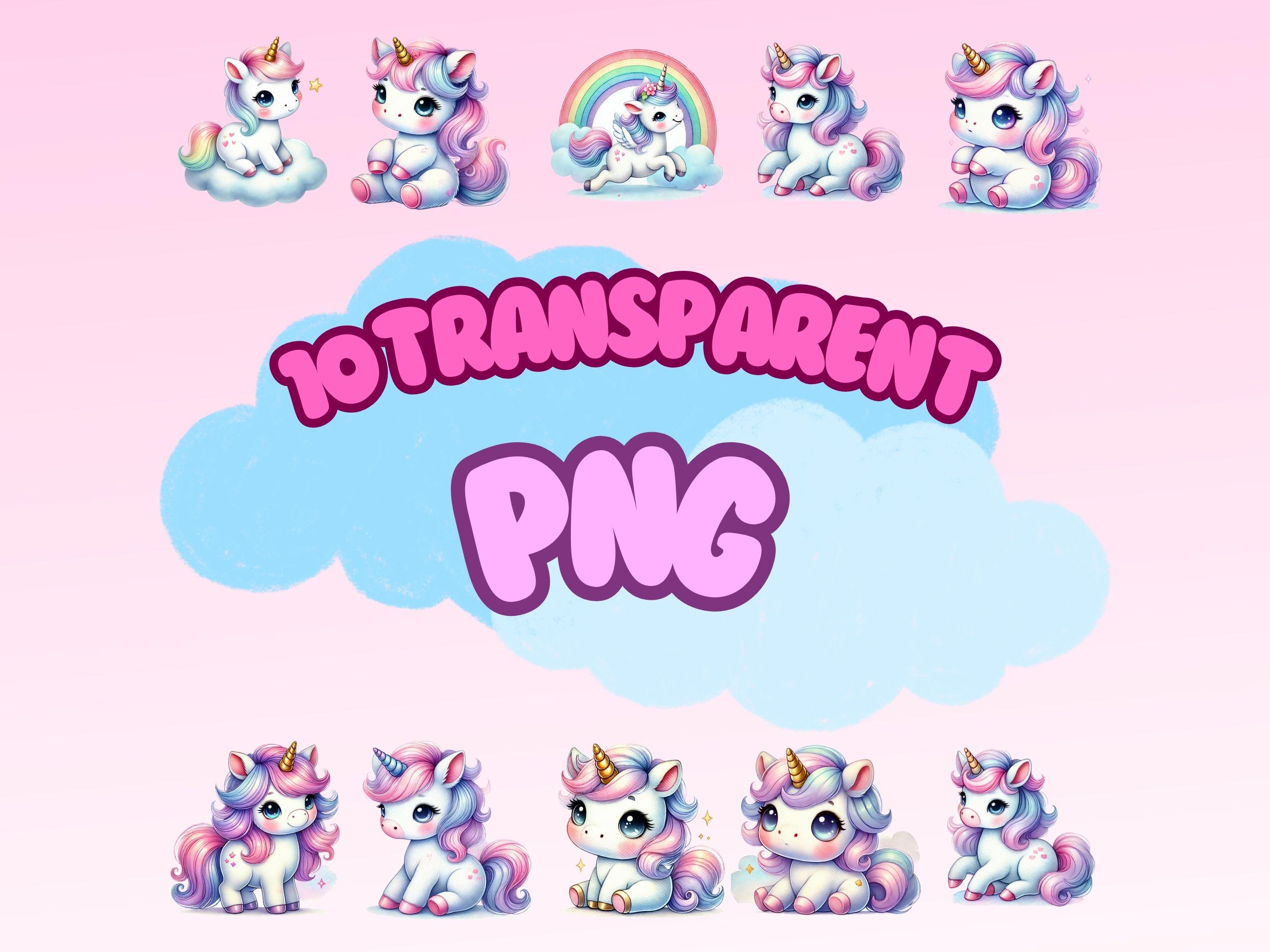 10 Cute Baby Unicorn Clipart PNG, Aborable Rainbow Unicorn Bundle ...